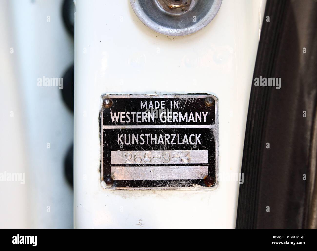 Made in Western Germany placard on Porsche 911 SC. Door metal sign with ...