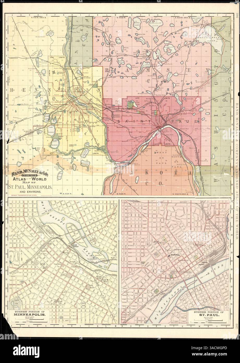 The 1891 Rand McNally Atlas includes maps of St. Paul and Minneapolis ...