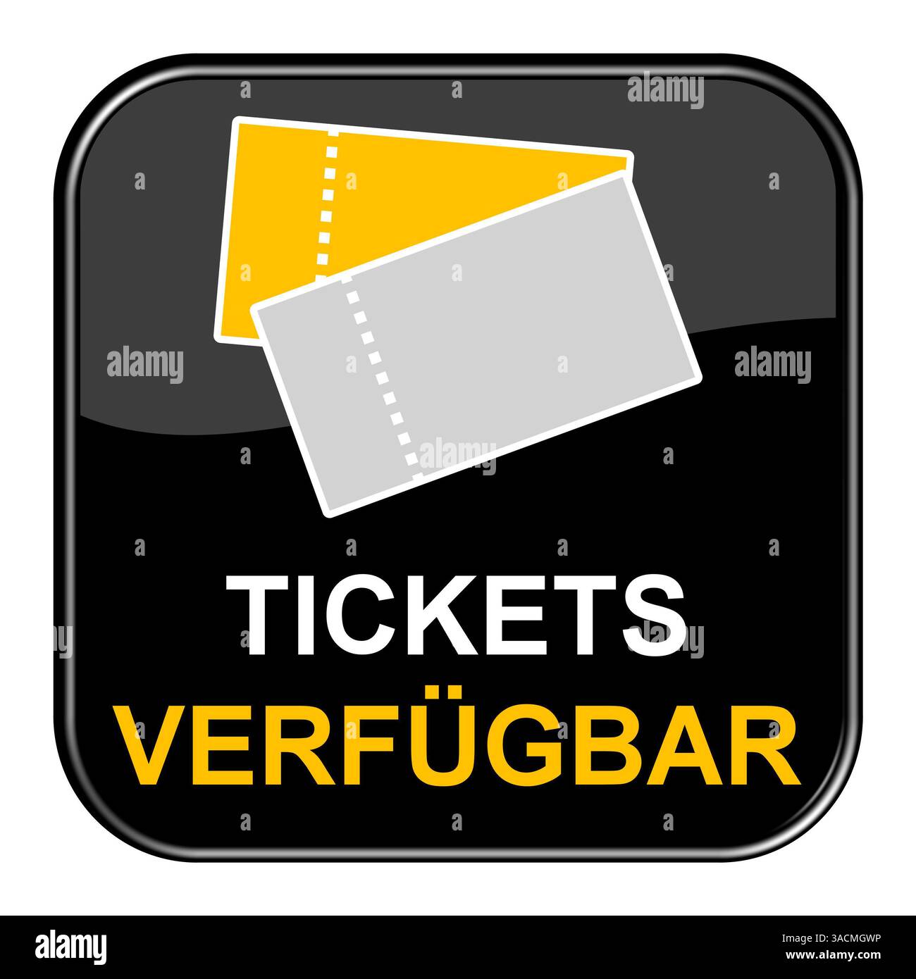 Black isolated button with symbol shows tickets available Stock Photo ...
