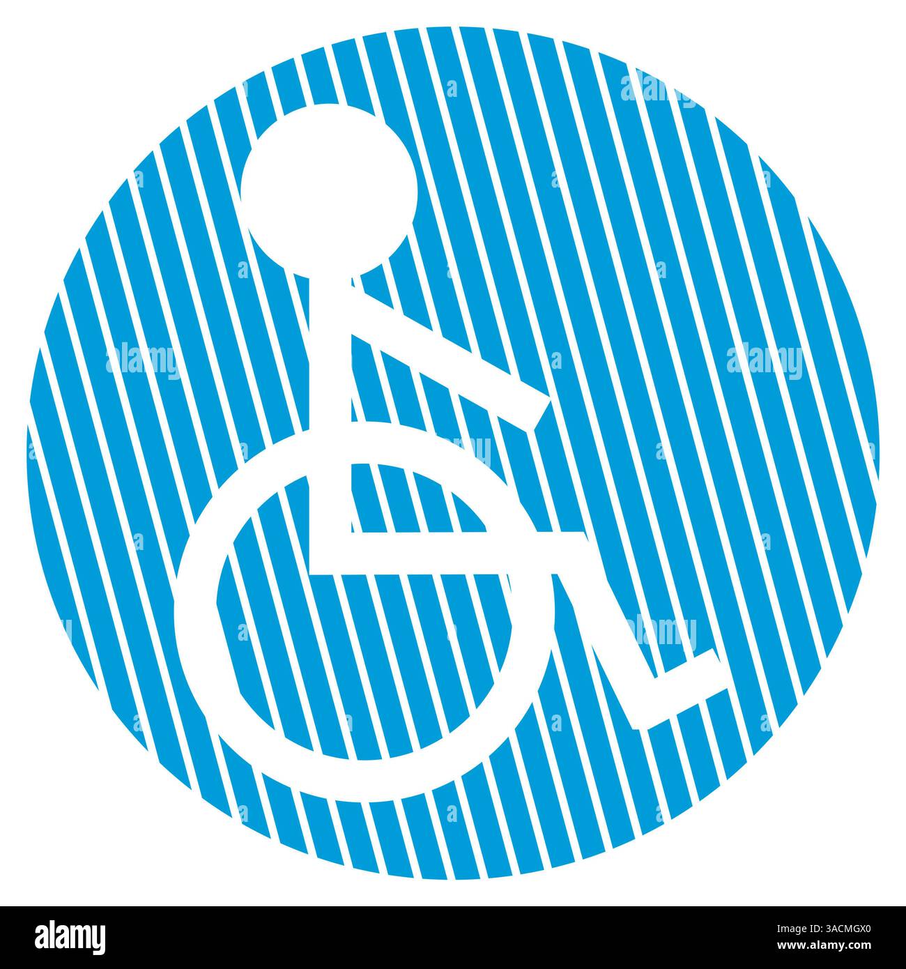 Round circle with striped red background shows white wheelchair symbol ...