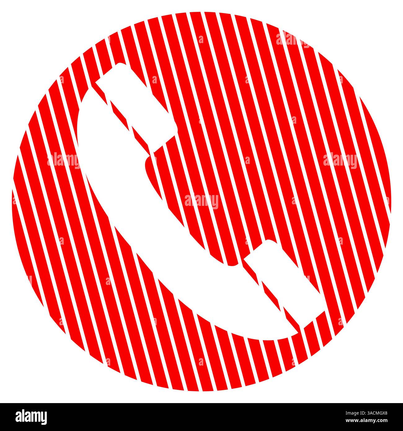 Round circle with striped red background shows white telephone symbol ...