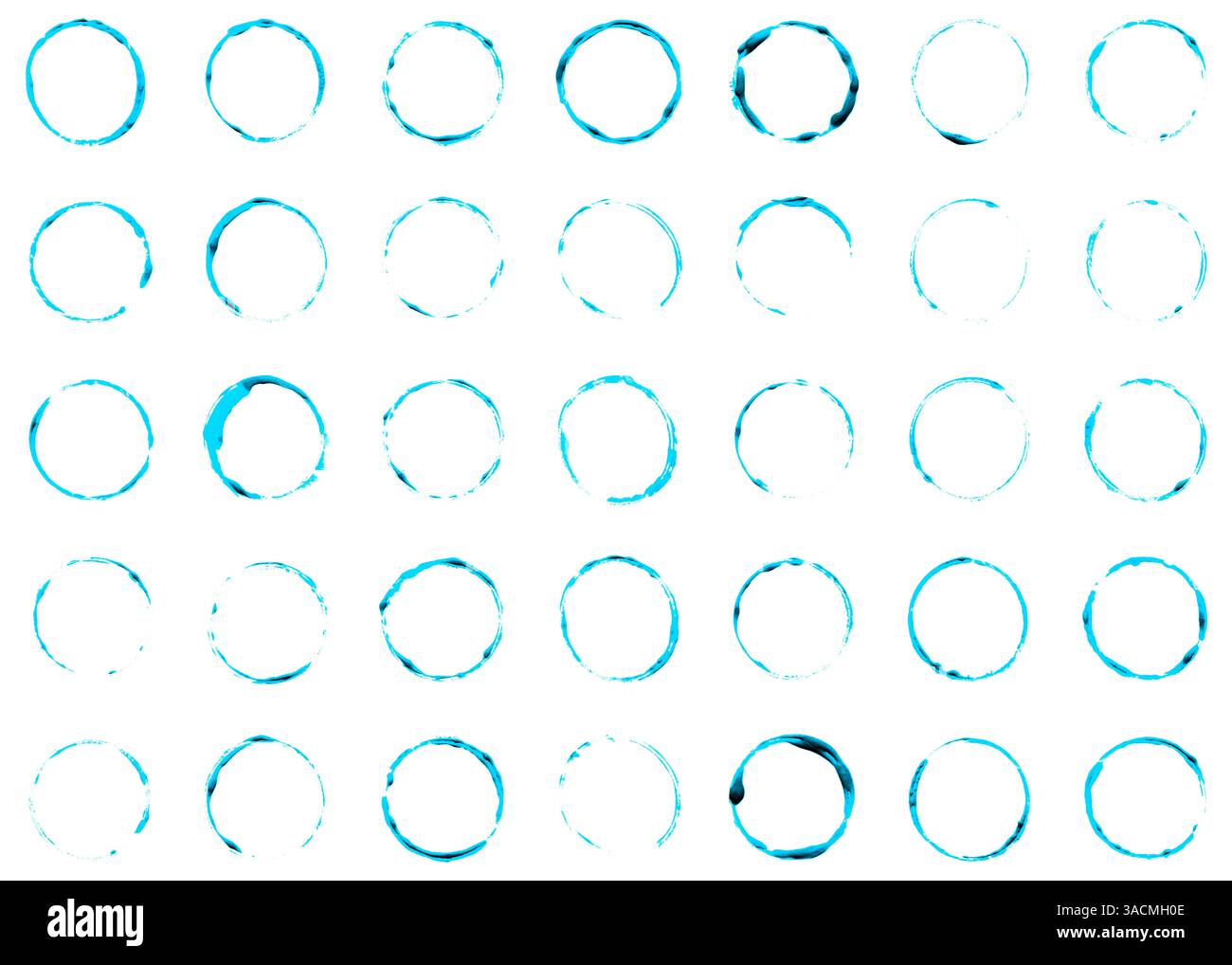 Individual hand-painted circles in blue on a white background - stamp ...