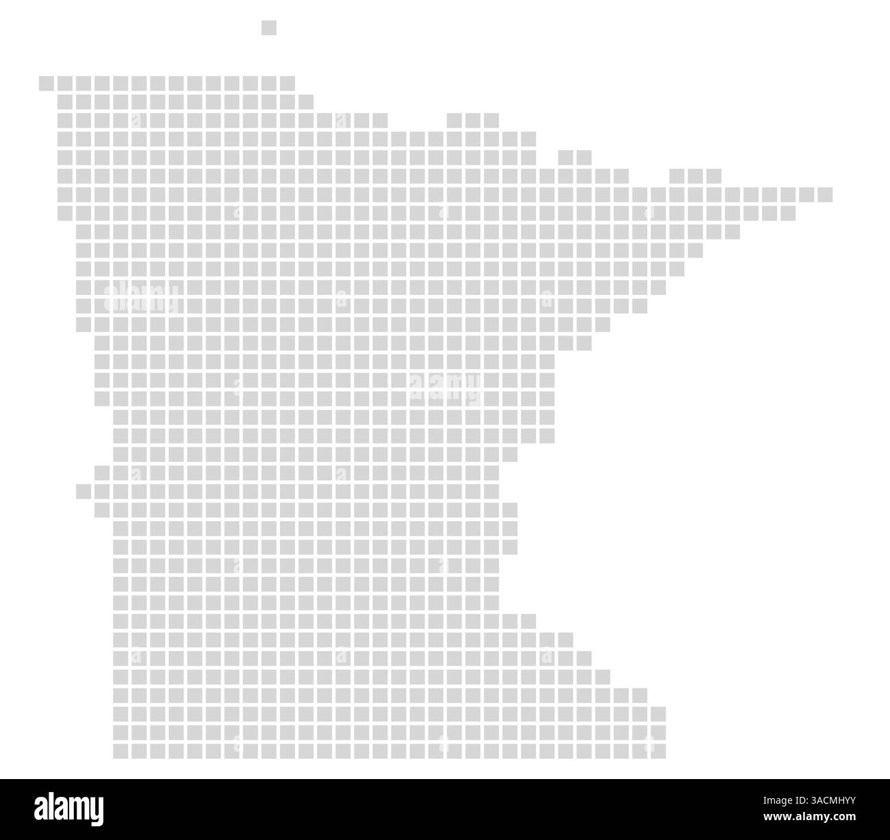 Isolated map of gray pixels shows outline of the US state of Minnesota ...