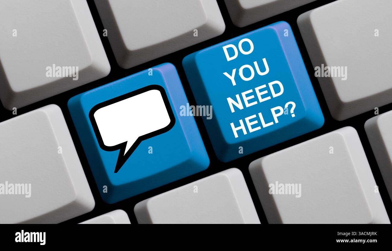 Blue keyboard with bubble symbol shows do you need hi-res stock ...