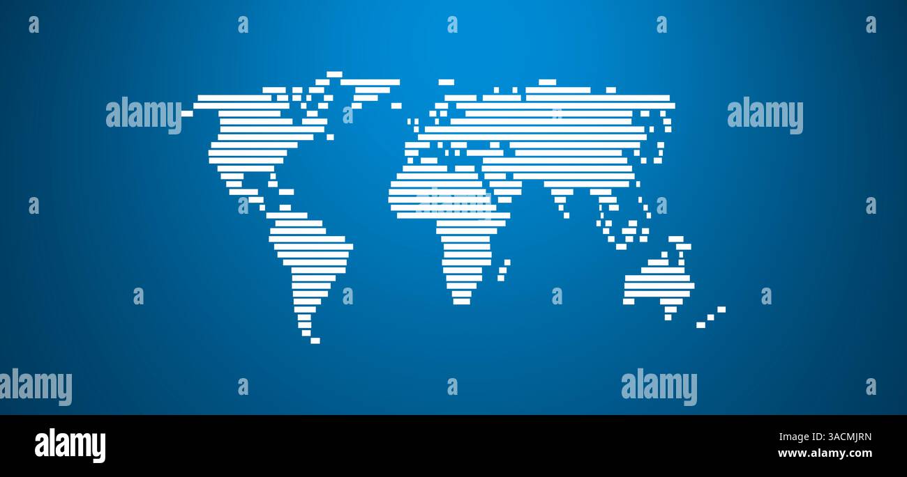 Simple world map with white lines on a blue background Stock Photo - Alamy