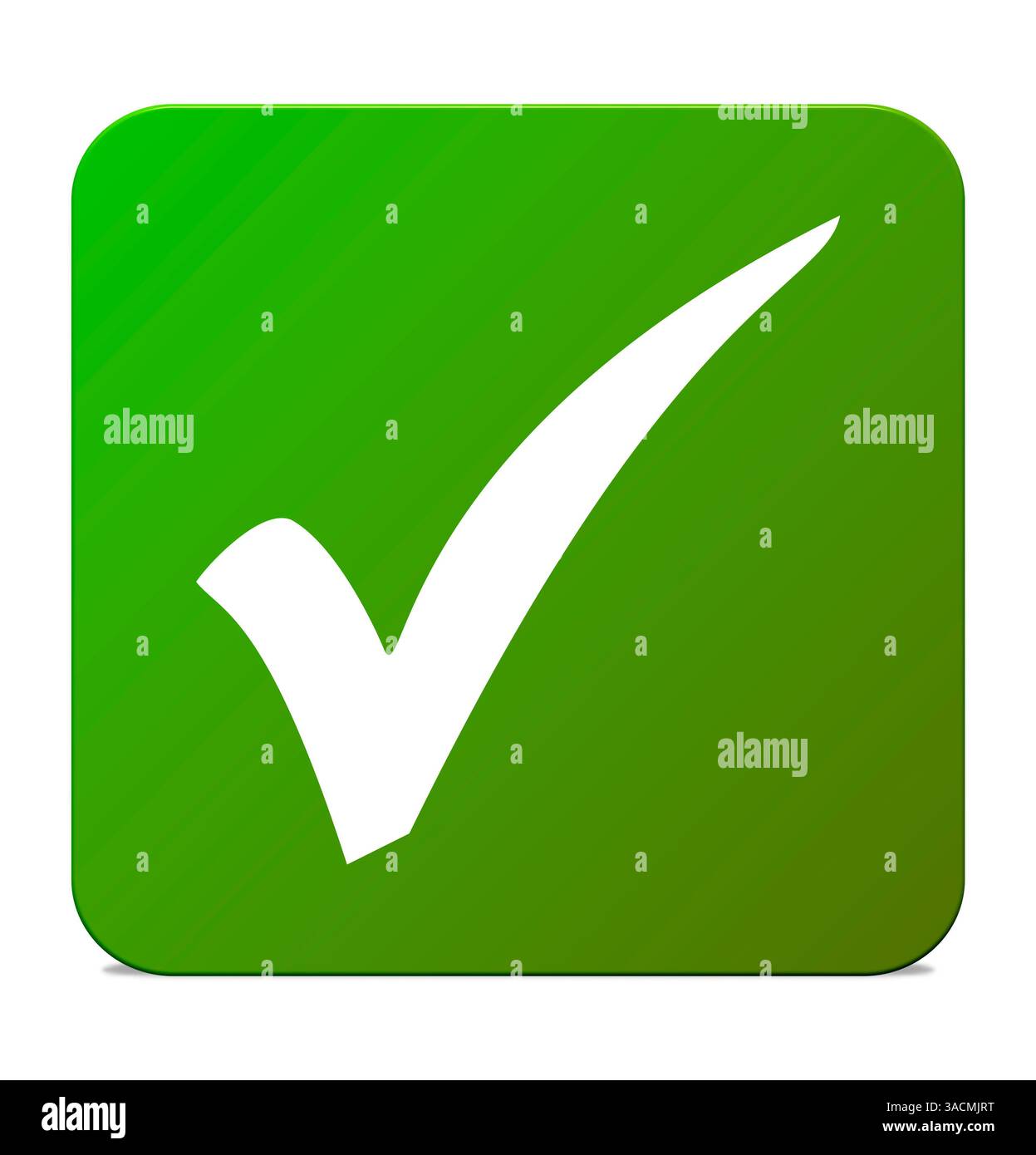 Green button with white symbol shows confirmation, check or tick icon ...