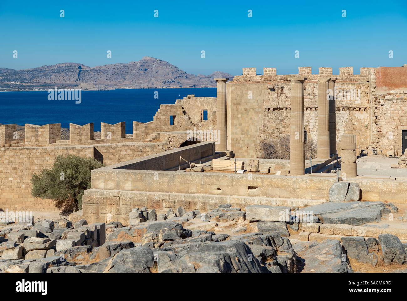 A picture of the Large Hellenistic Stoa of the Lindos Acropolis Stock ...