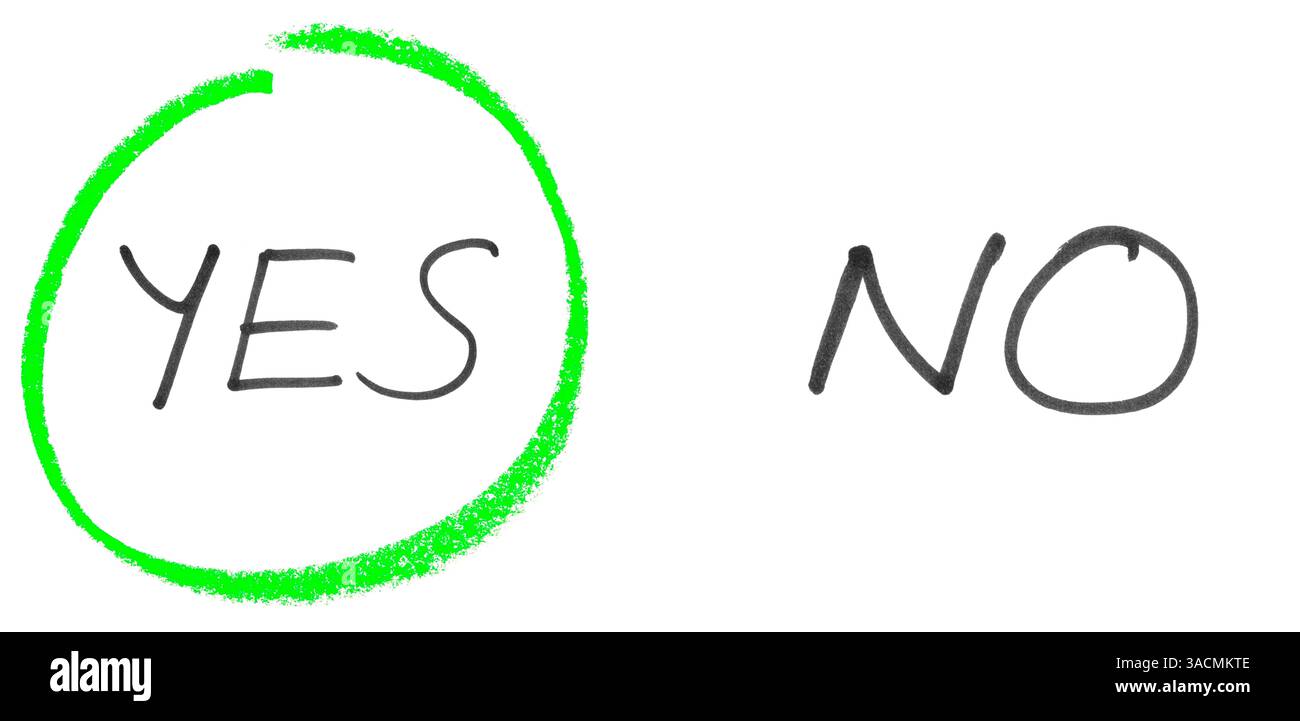 Yes yes words in handwritten letters with green marking hi-res stock ...