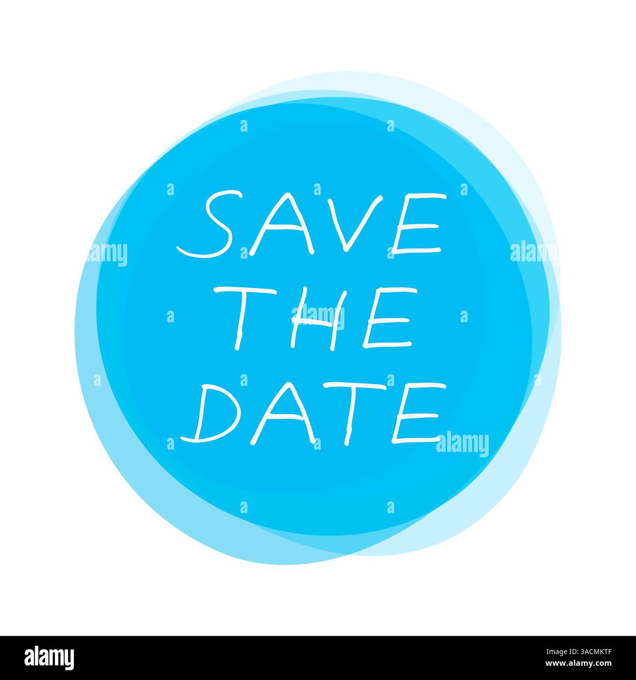 Round light blue button with soft edge and handwritten Save The Date ...