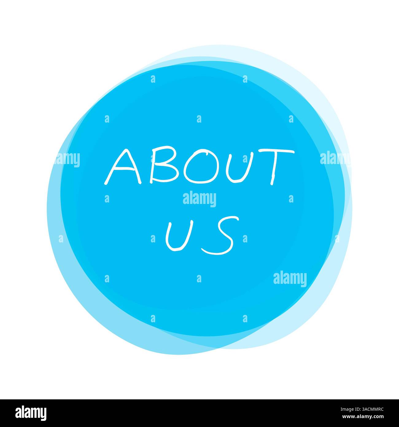 Round light blue button with soft edge and handwritten inscription ...