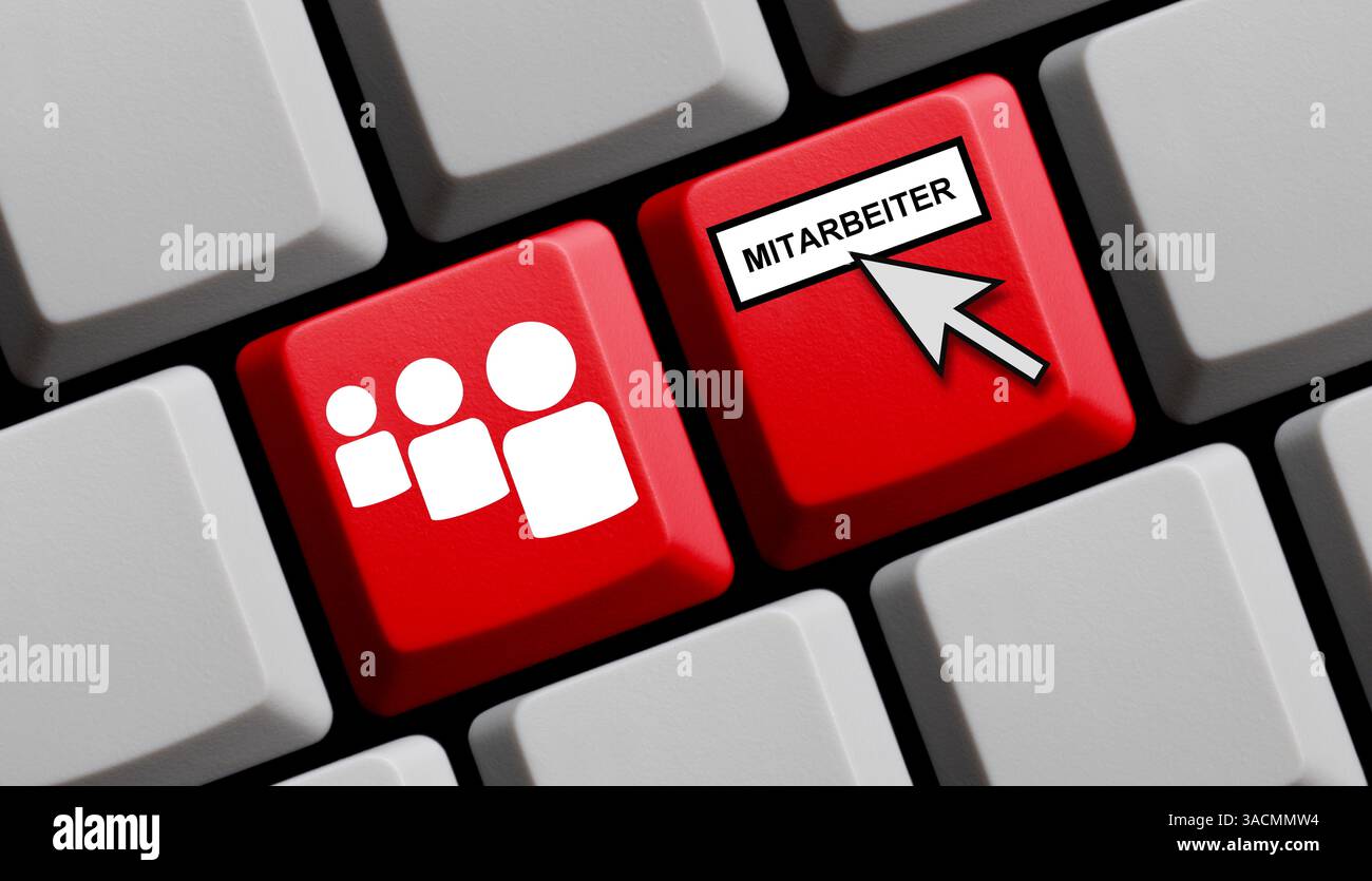Red keyboard with mouse arrow shows employees online Stock Photo - Alamy