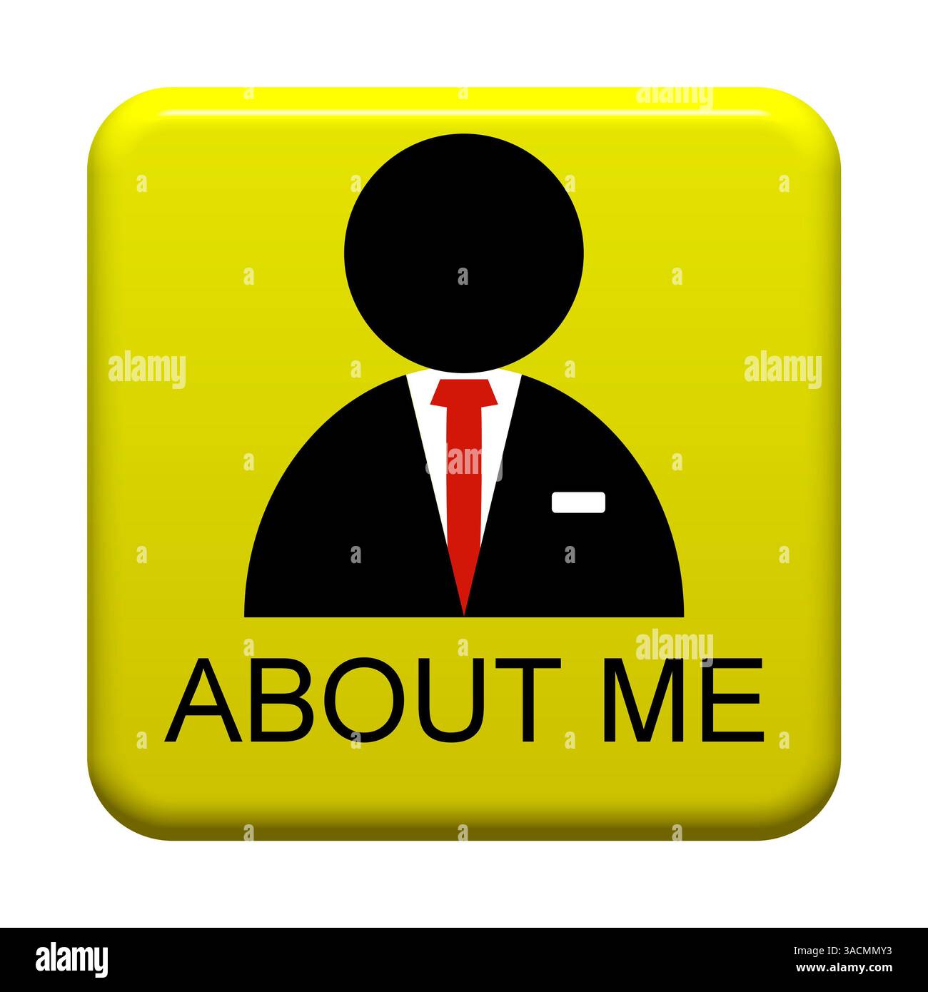 Yellow isolated button with symbol shows About Me Stock Photo - Alamy