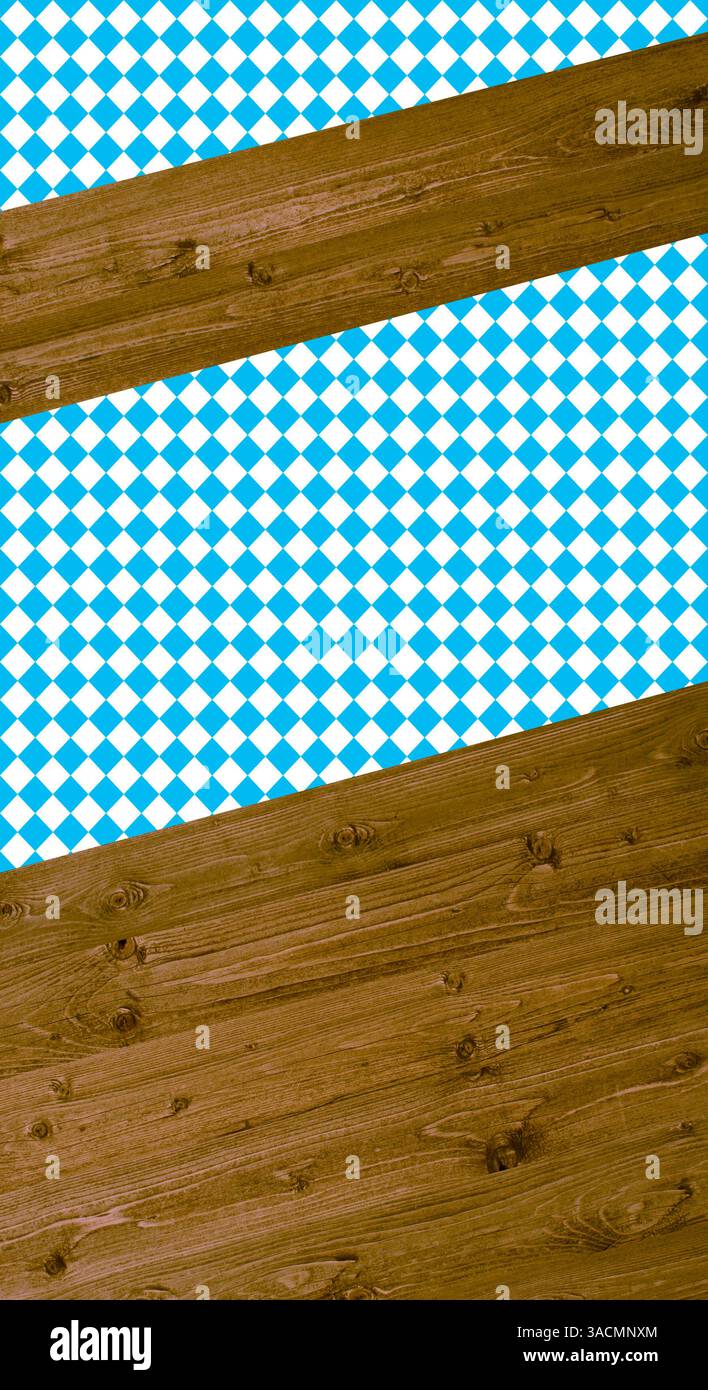 Upright background with diamond pattern in blue and white and wooden ...