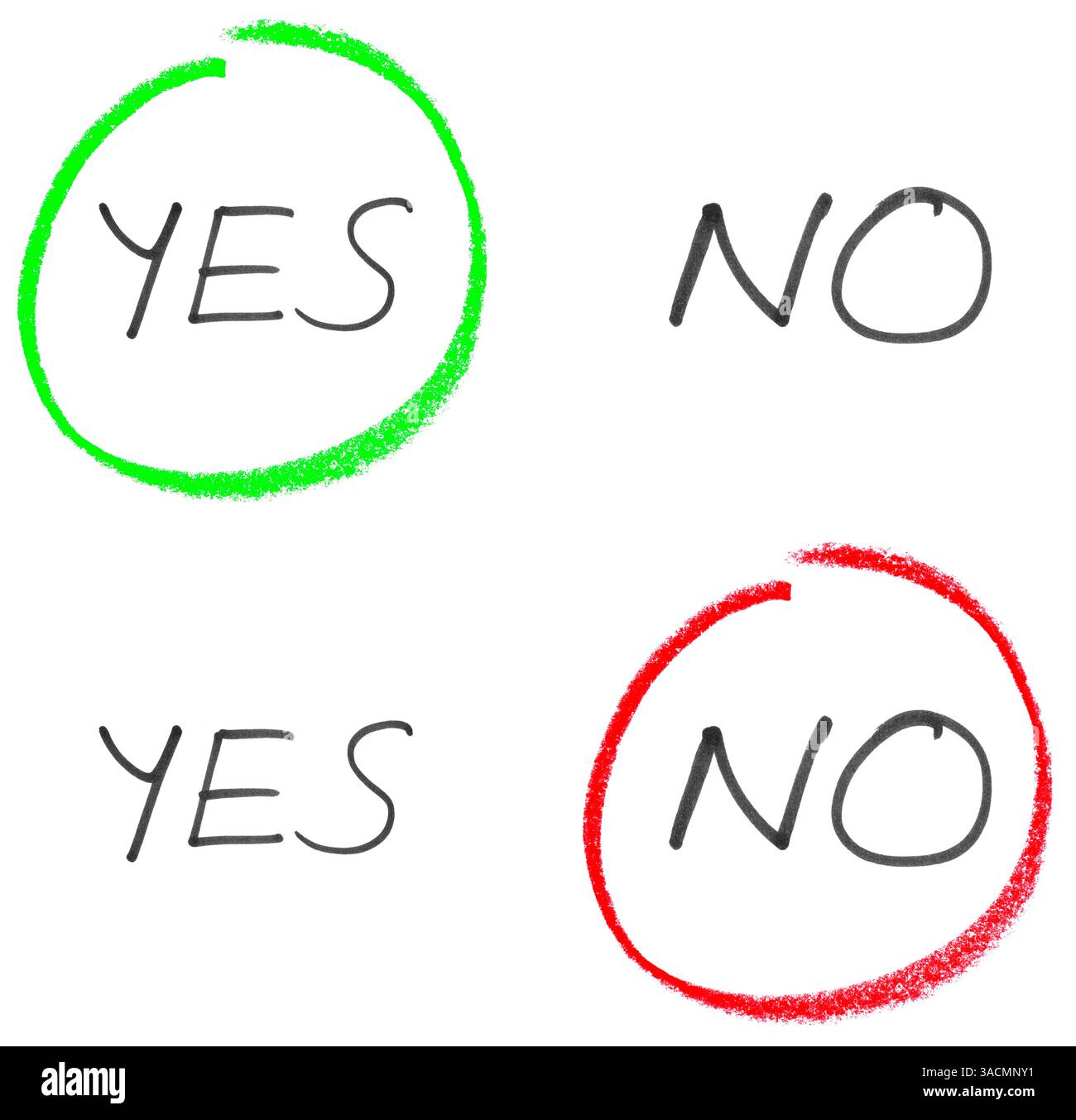 2 versions: Yes or No in handwritten letters with green and red ...