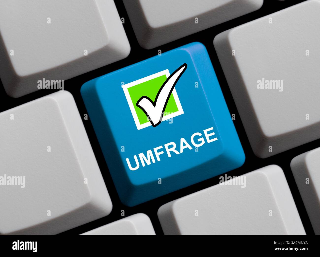 Computer keyboard with check mark shows poll Stock Photo - Alamy