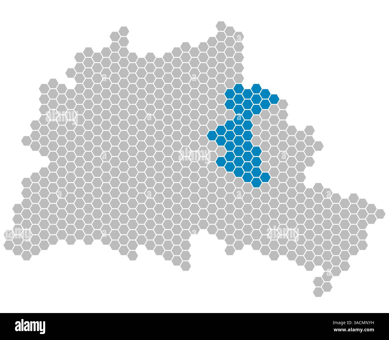 Series: Map of Berlin from gray hexagons with blue marking of the ...