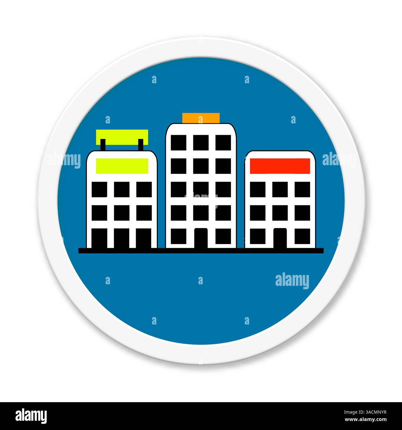 Round insulated button with symbol shows Börohäuser Stock Photo - Alamy