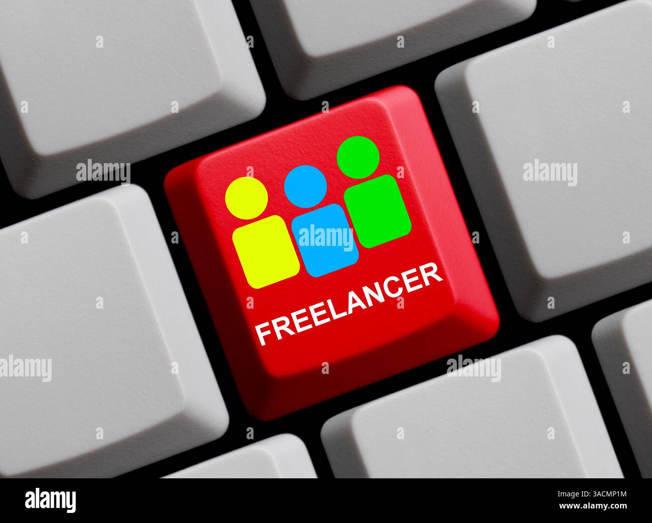 Blue computer keyboard shows Freelancer Stock Photo - Alamy