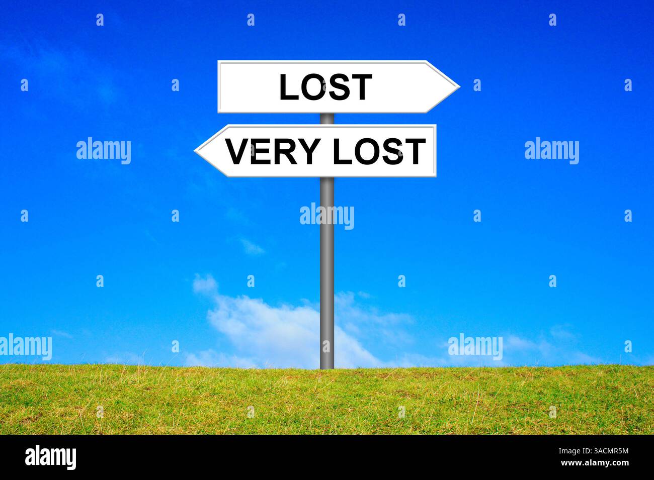 Signpost signpost shows Lost and Very Lost Stock Photo - Alamy