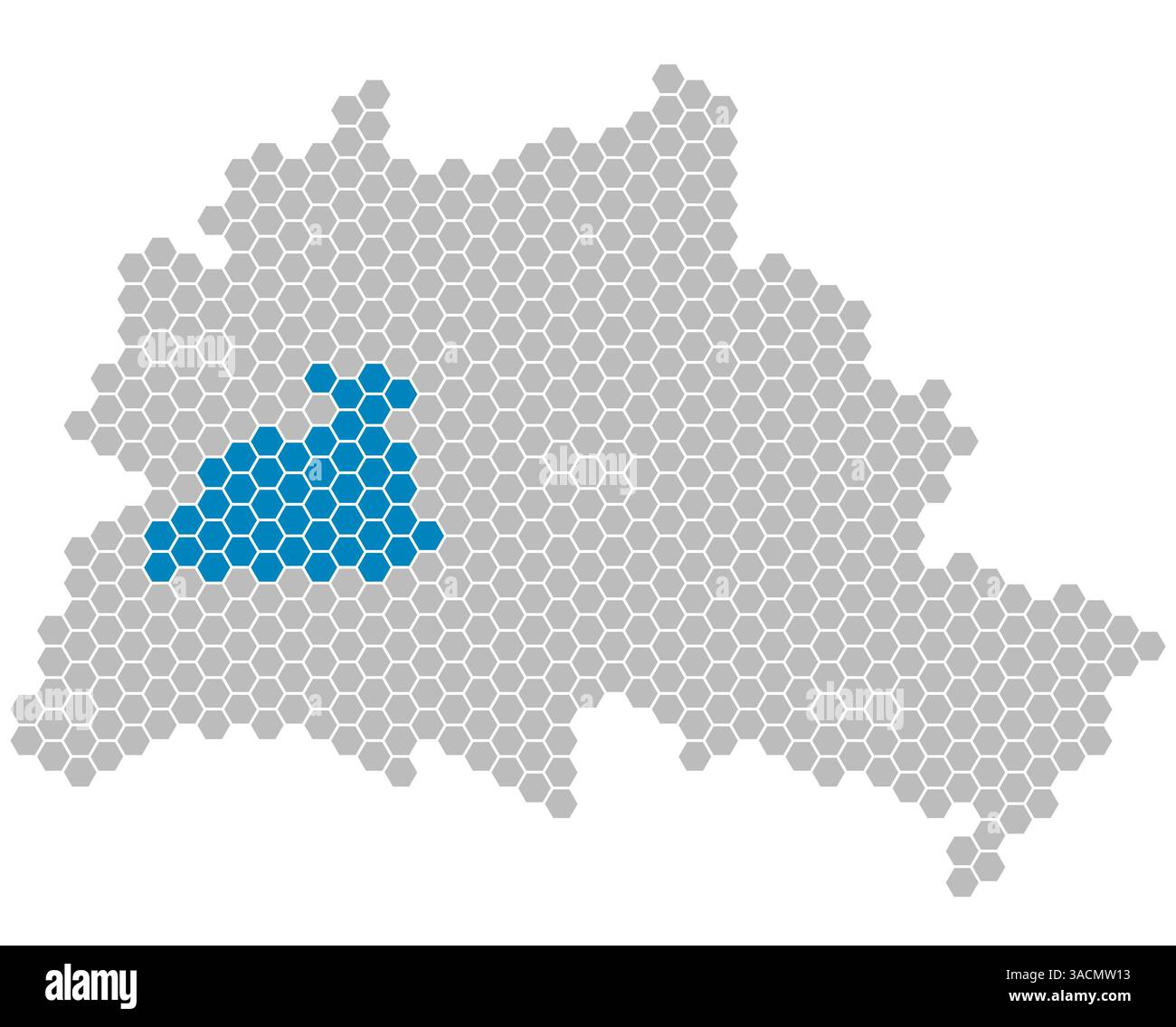 Series: Map of Berlin from gray hexagons with blue marking of the ...