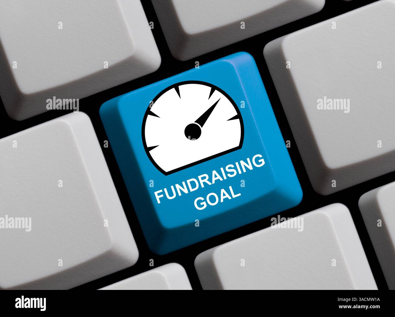 Colored keyboard button with symbol of a speedometer shows fundraising ...