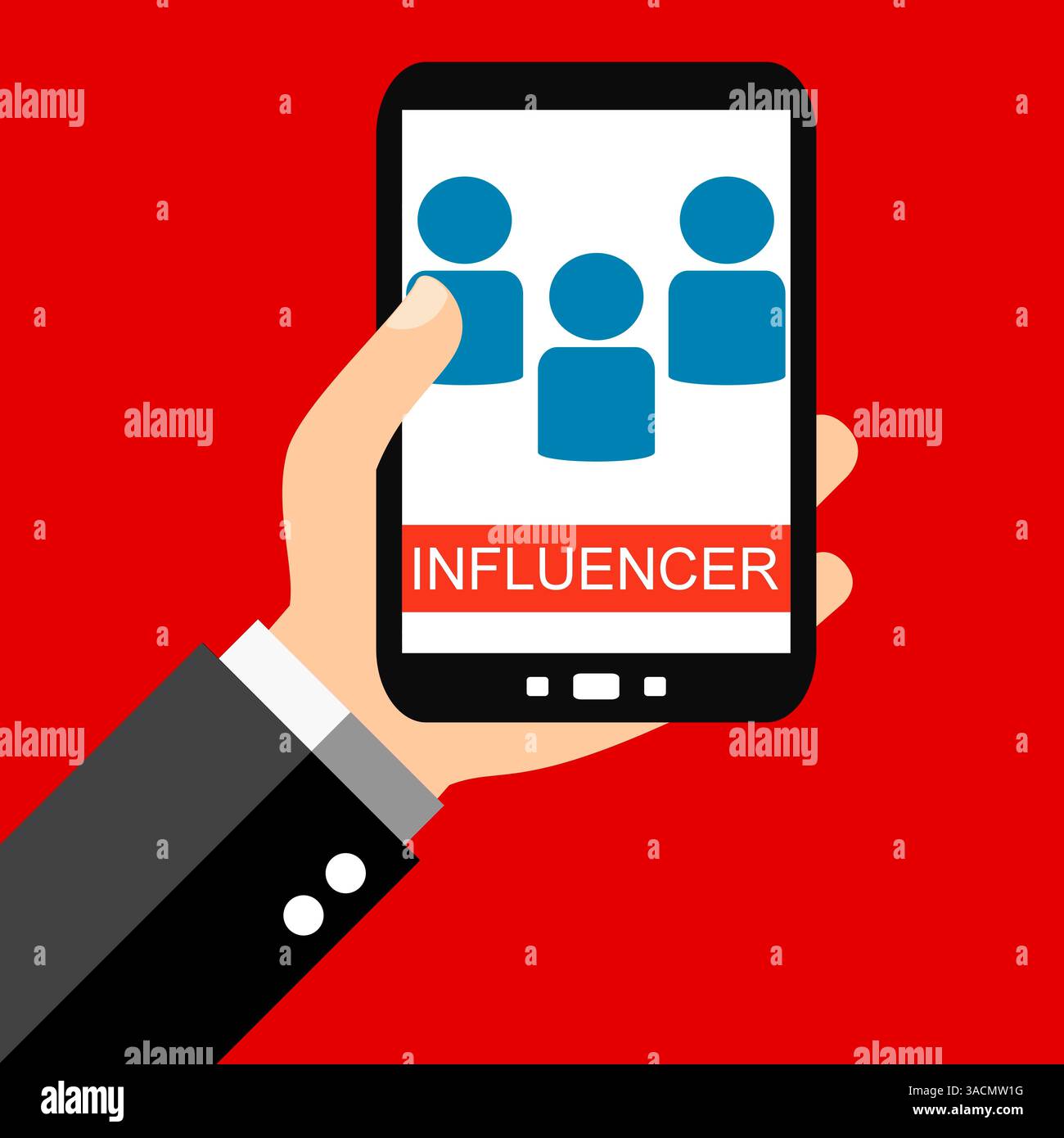 Hand with smartphone: Influencer - Flat Design Stock Photo - Alamy