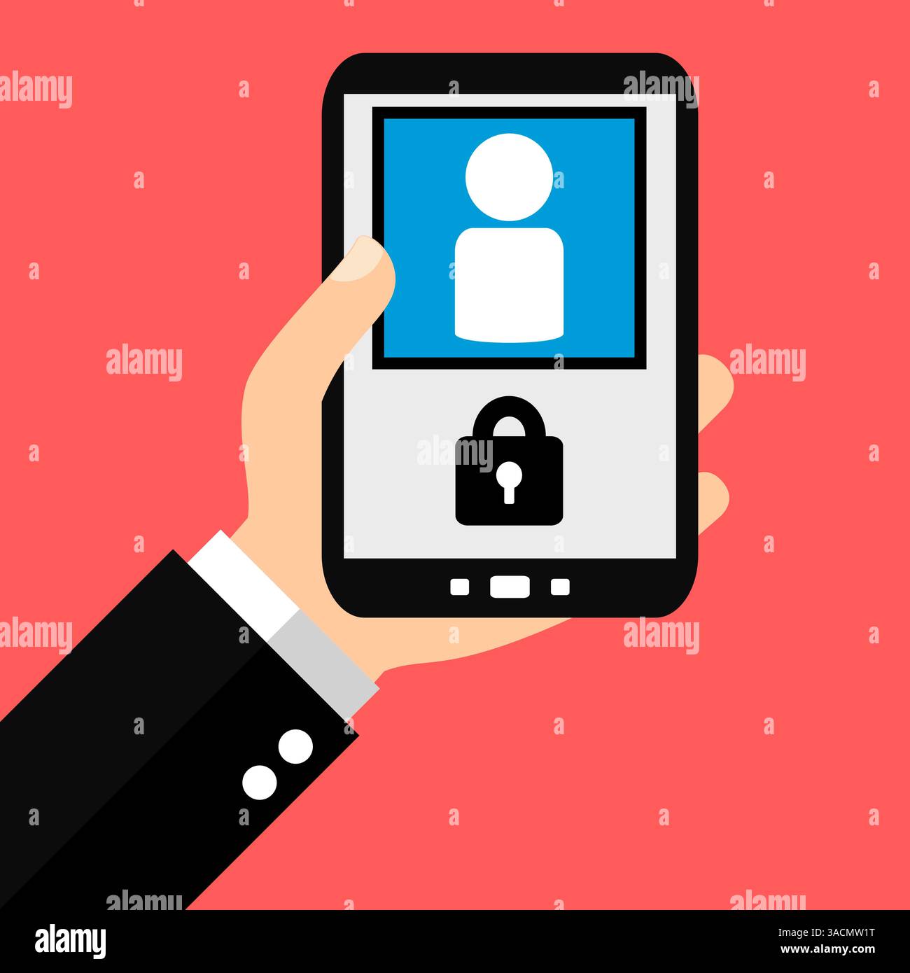 Hand with smartphone: Secure personal data - flat design Stock Photo ...