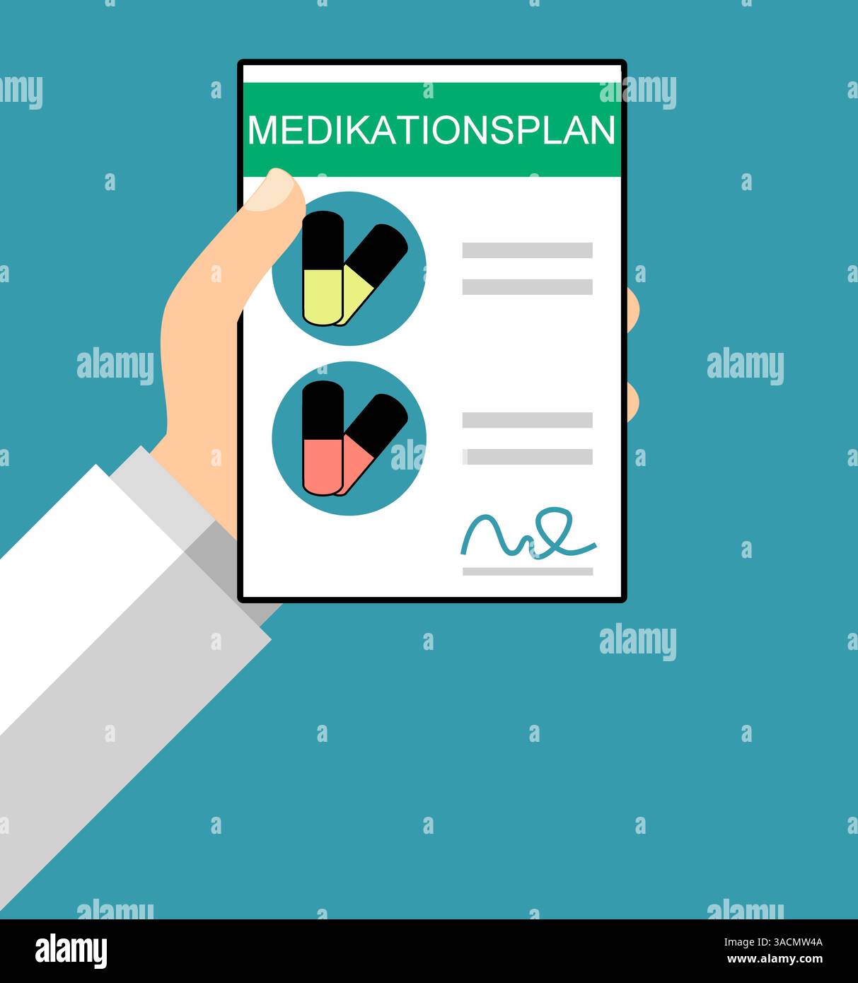 Hand holds medication plan - flat design Stock Photo - Alamy