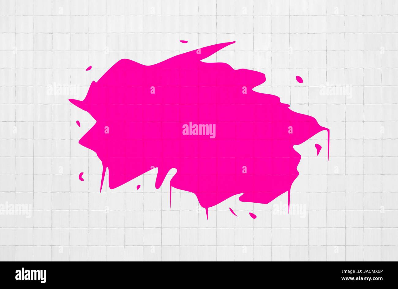 Tiled white wall with pink splashes of color and paint splatters Stock ...