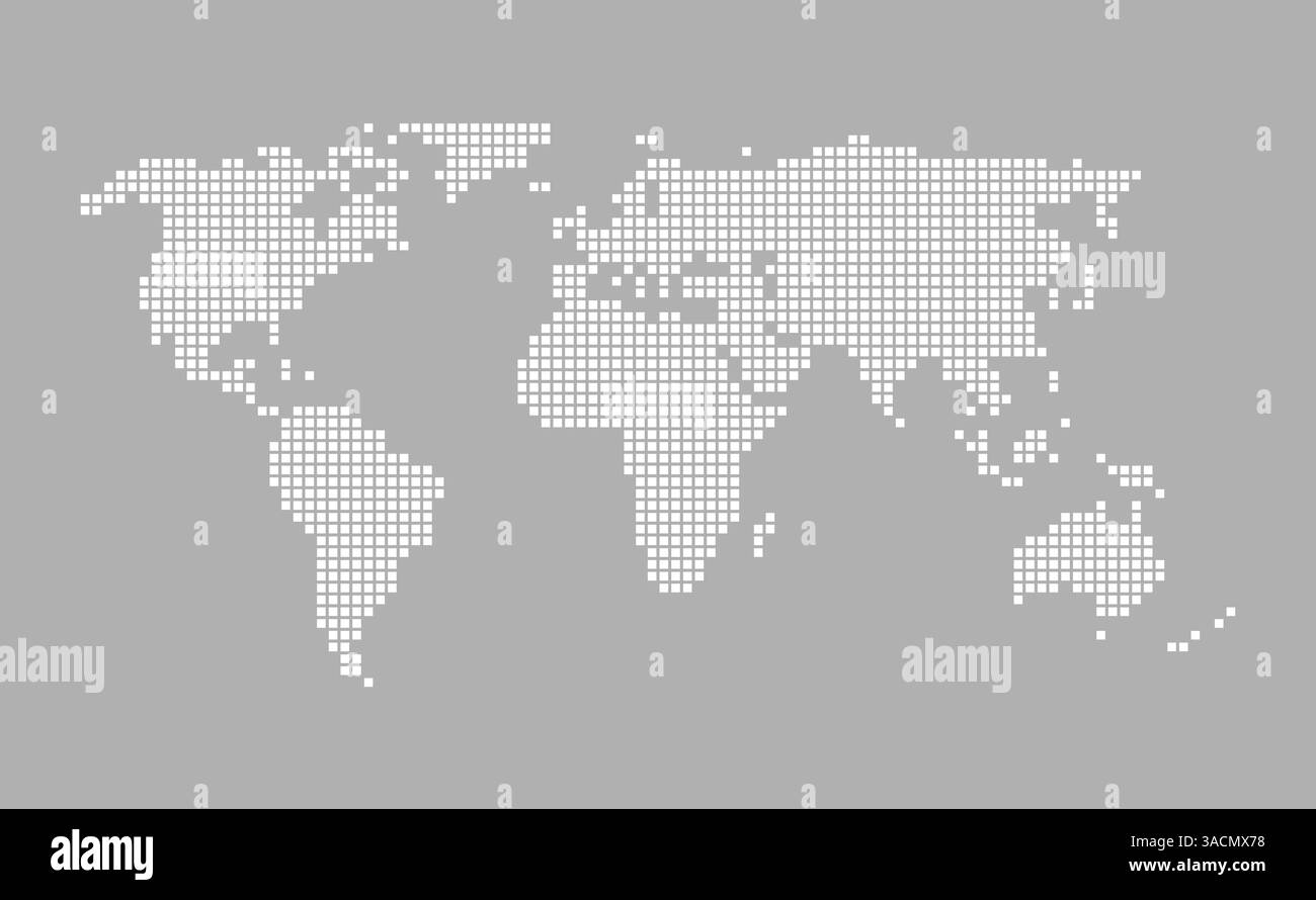 Modern gray world map with white pixels Stock Photo - Alamy