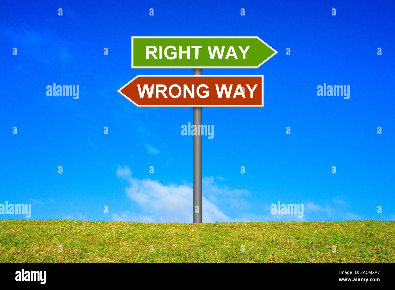 Signpost Sign points in the directions Right Way and Wrong Way Stock ...