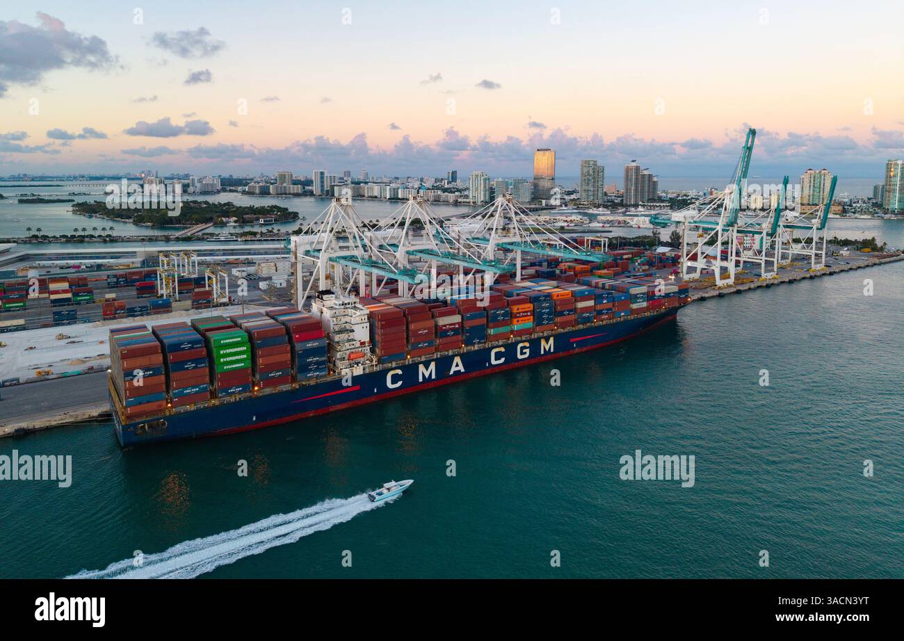 Miami, Florida - February 11, 2025: Export and import. Port of Miami ...