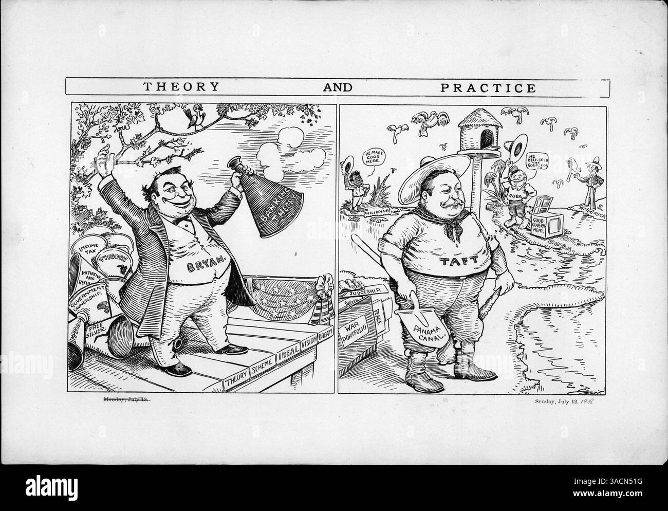 The first panel depicts Bryan as a theorist with a megaphone labeled ...