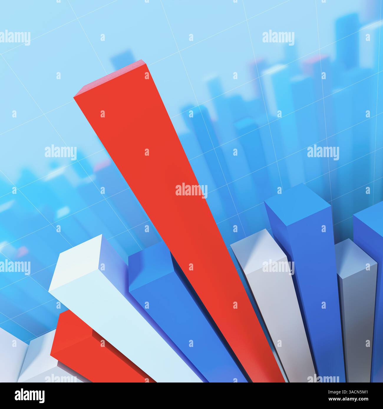 Red bar leading the growth in colorful 3d bar chart on blue background ...