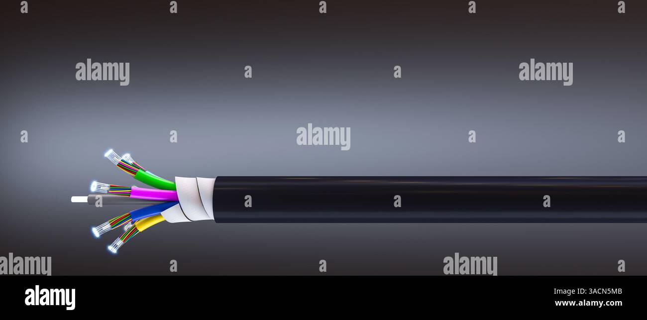 Fiber optic cable transmitting data dark 3d background Stock Photo - Alamy