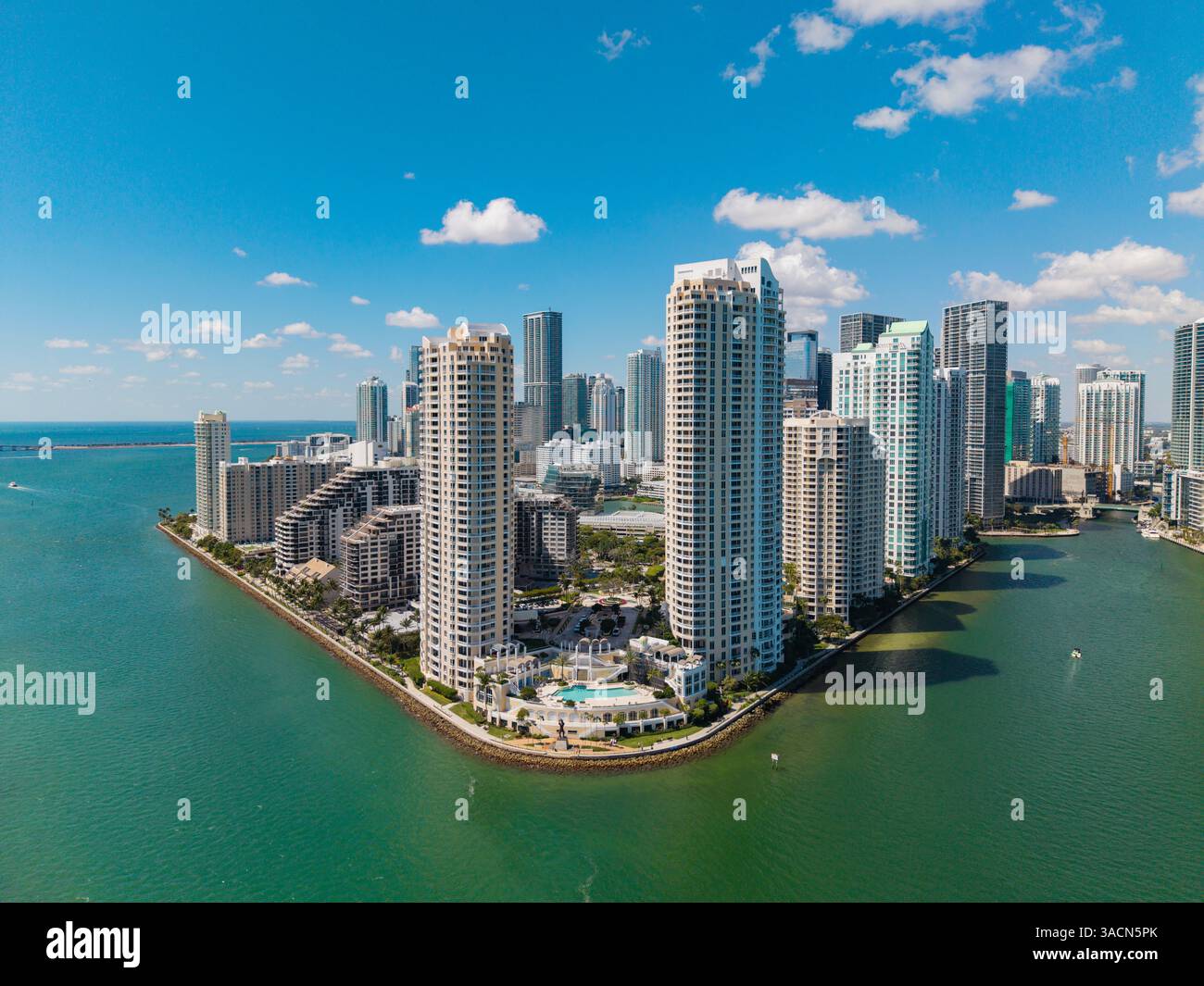 Miami city skyline view of Brickell key. Miami downtown. Skyscraper ...