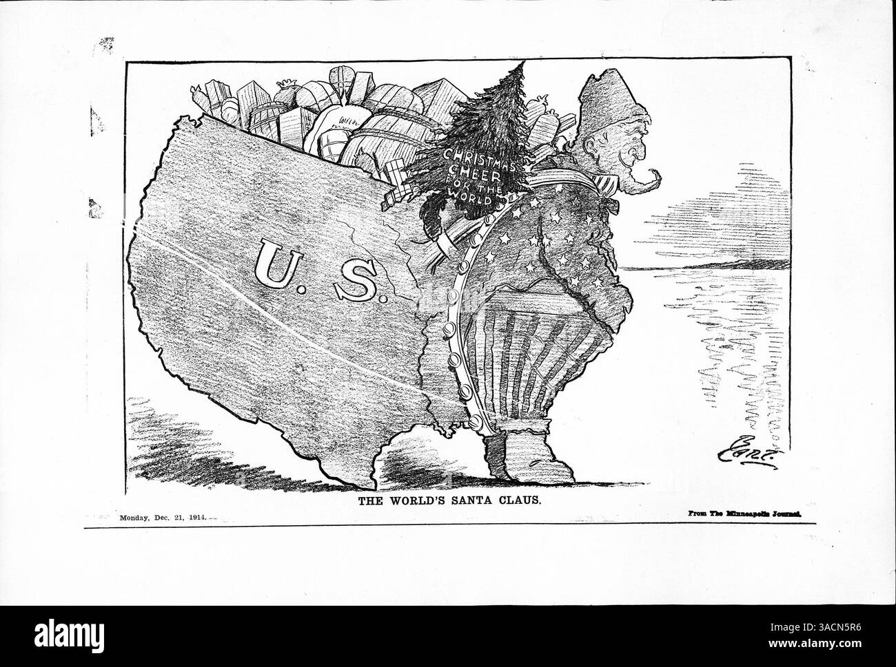 An illustration showing Uncle Sam dressed as Santa Claus with the ...