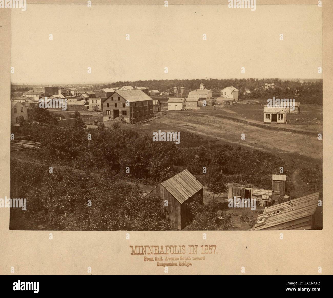 An image or map depicting Minneapolis in 1857, illustrating the city's ...