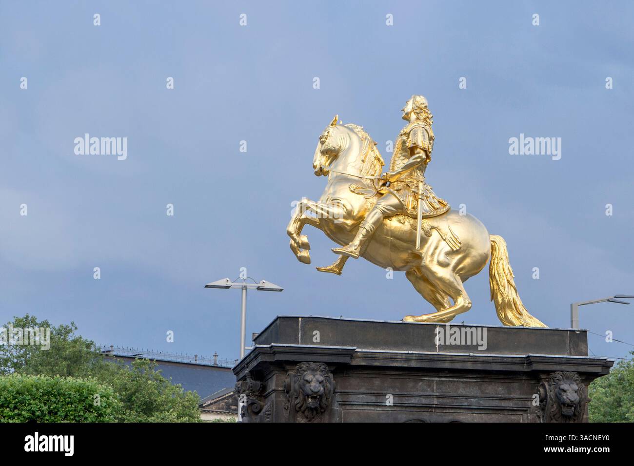 Golden equestrian statue of Augustus the Strong in Dresden with the ...