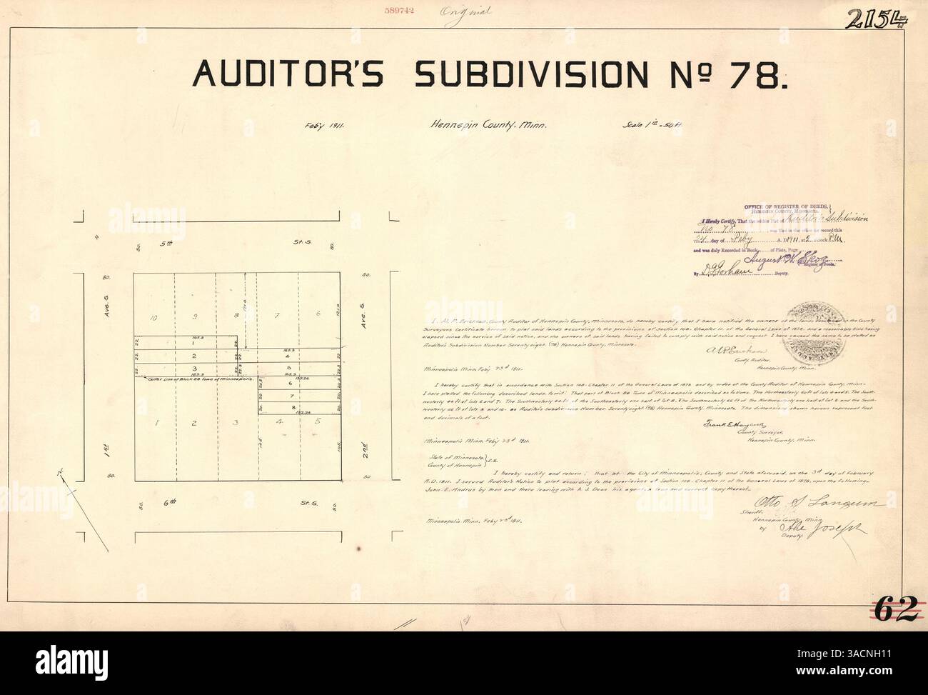 This map shows the layout and details of Auditor's Subdivision No. 78 ...