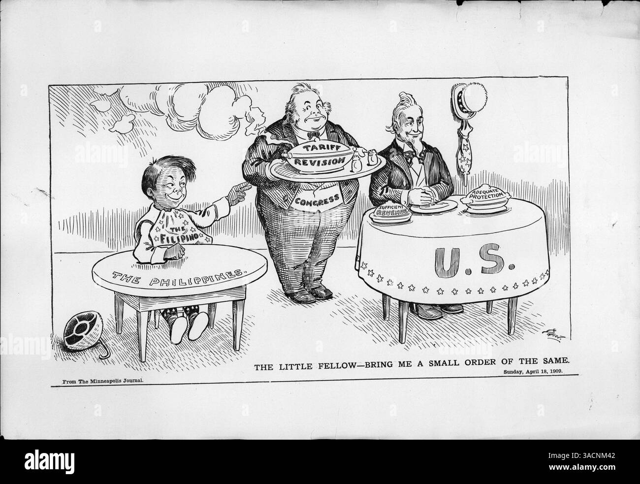 This political cartoon depicts congress delivering a large tray hi-res ...