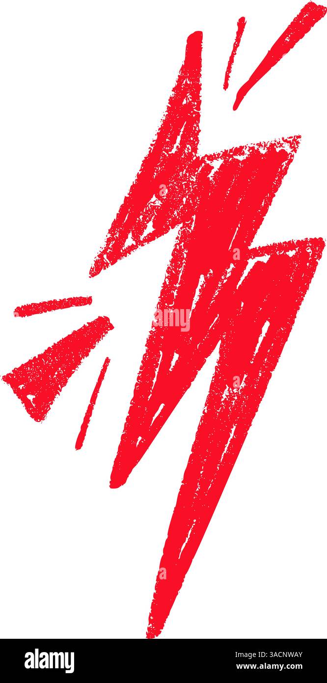 Red Hand draw thunder bolt with zappy doodle lines. Electric lightning ...
