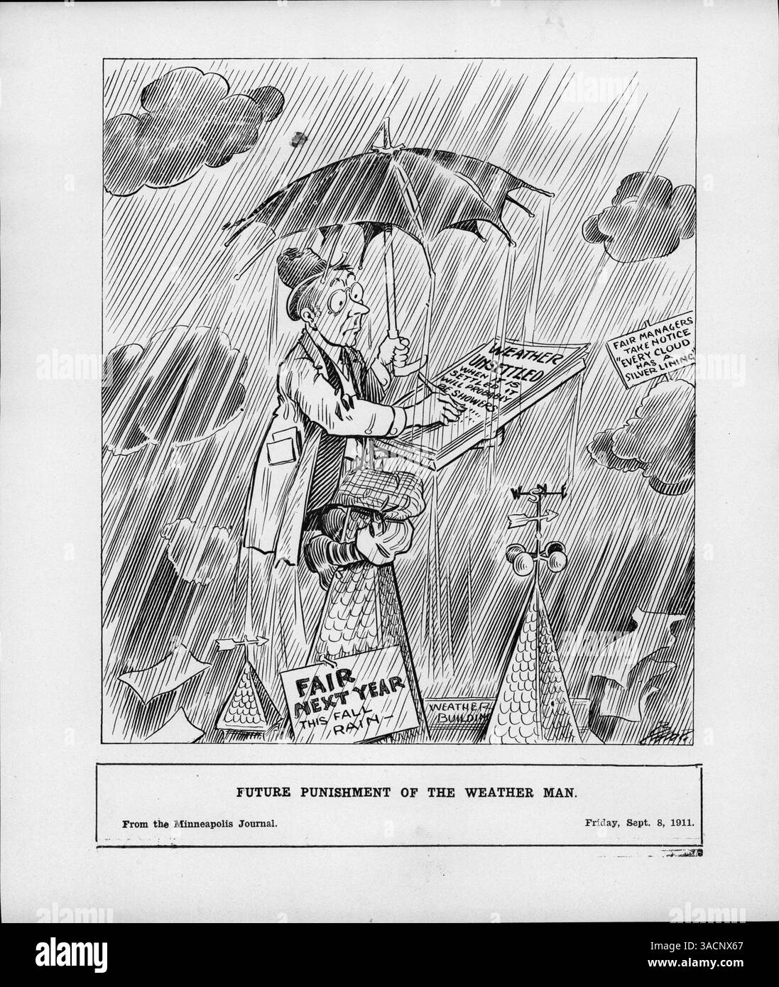 In this cartoon from the Minnesota State Fair, the weatherman sits ...