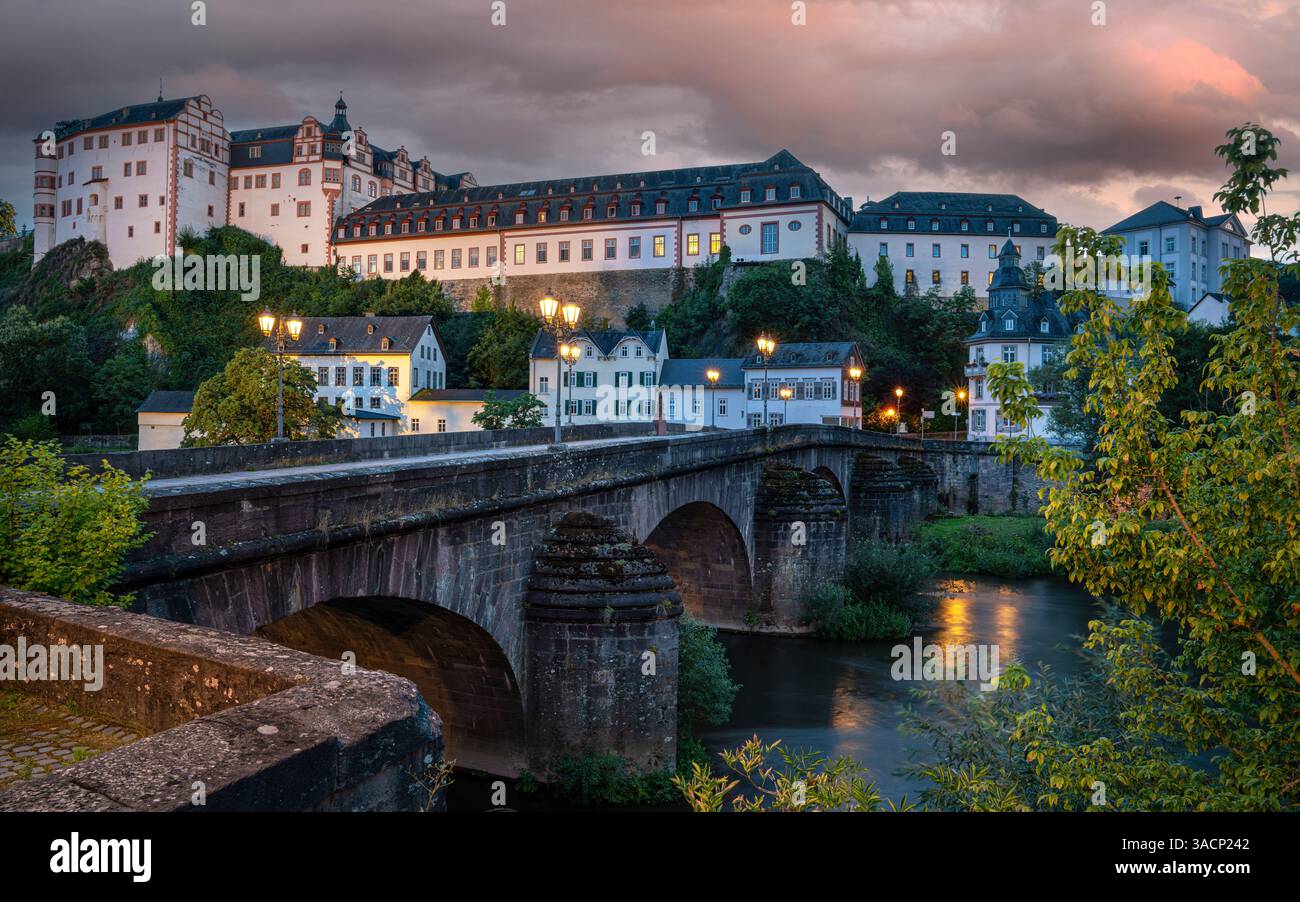 Panoramic image of historic buildings of Weilburg close to the Lahn ...