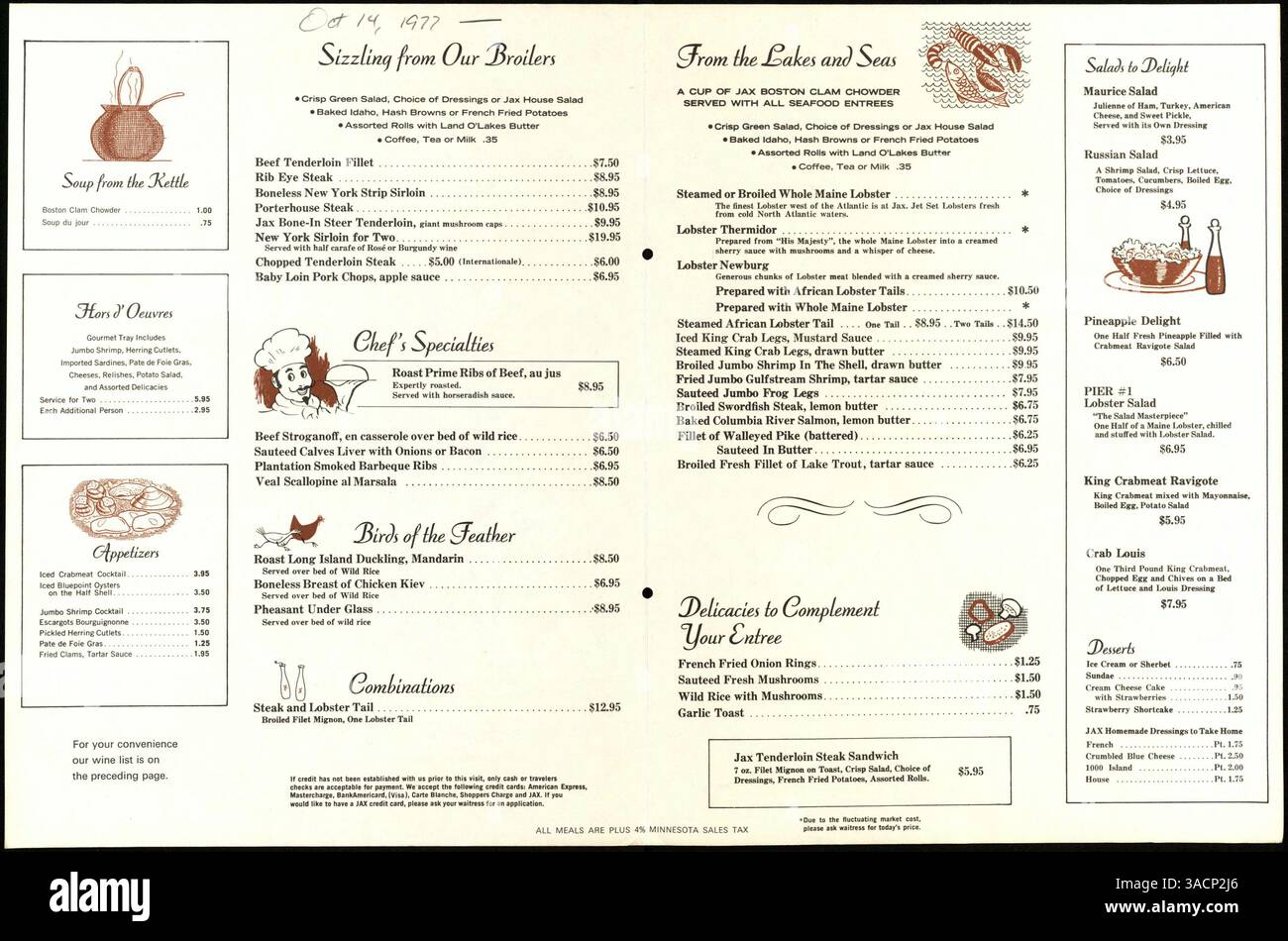 This menu insert from Jax of Golden Valley presents a variety of food ...