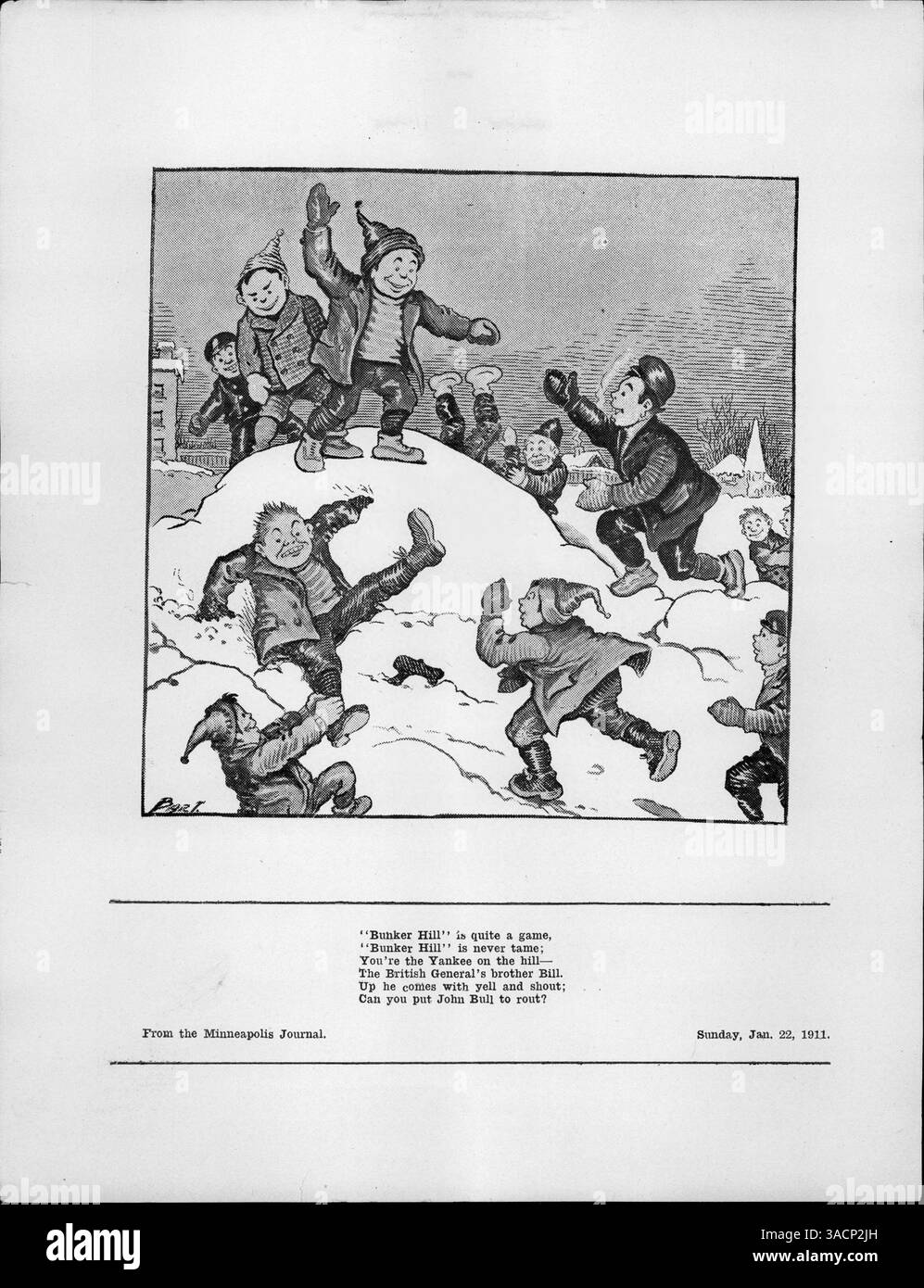 A group of children are shown playing a game called 'Bunker Hill' in the snow, demonstrating a ...