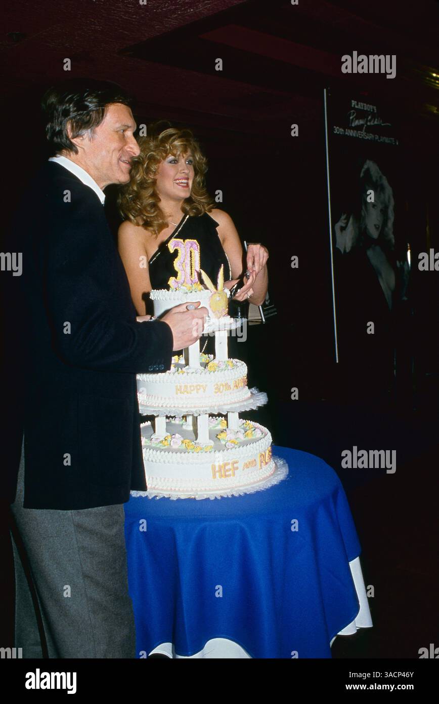 Hugh Hefner and Penny Baker at the Playboy 30th Anniversary Issue Party ...