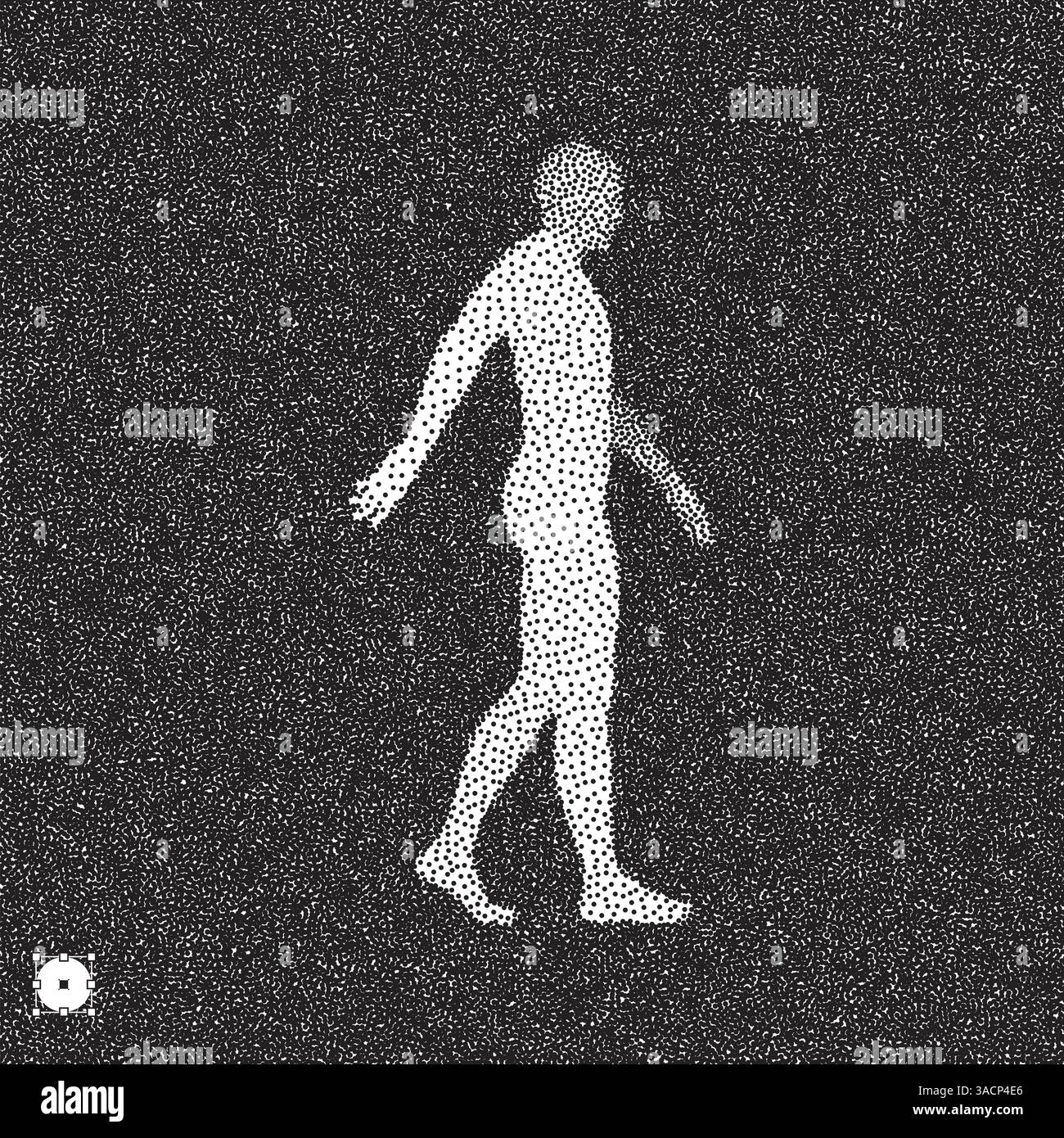 Walking Man. 3D Human Body Model. Black and white grainy dotwork design ...