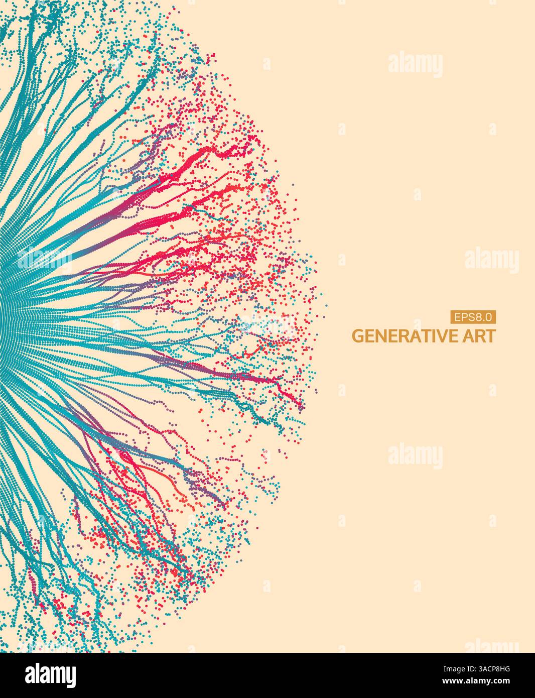 Point explode. Array with dynamic emitted particles. 3d technology style. Abstract background ...