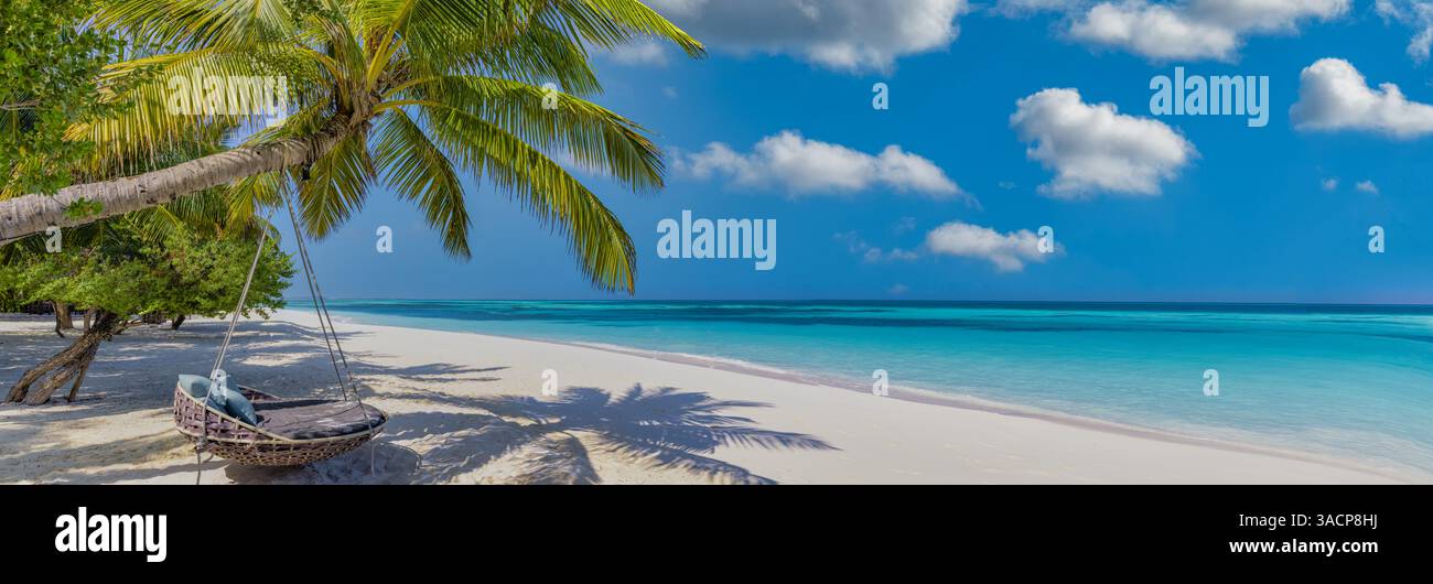 Tropical beach background as summer relax landscape with beach swing ...